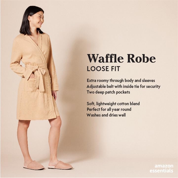 Amazon Essentials Women's Lightweight Waffle Mid-Length Robe (Available in Plus Size), Black, X-Large