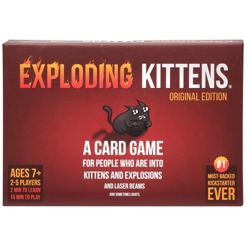 Exploding Kittens Card Game - Original Edition, Fun Family Games for Adults Teens & Kids - Fun Russian Roulette Card Games - 15 Min, Ages 7+, 2-5 Players