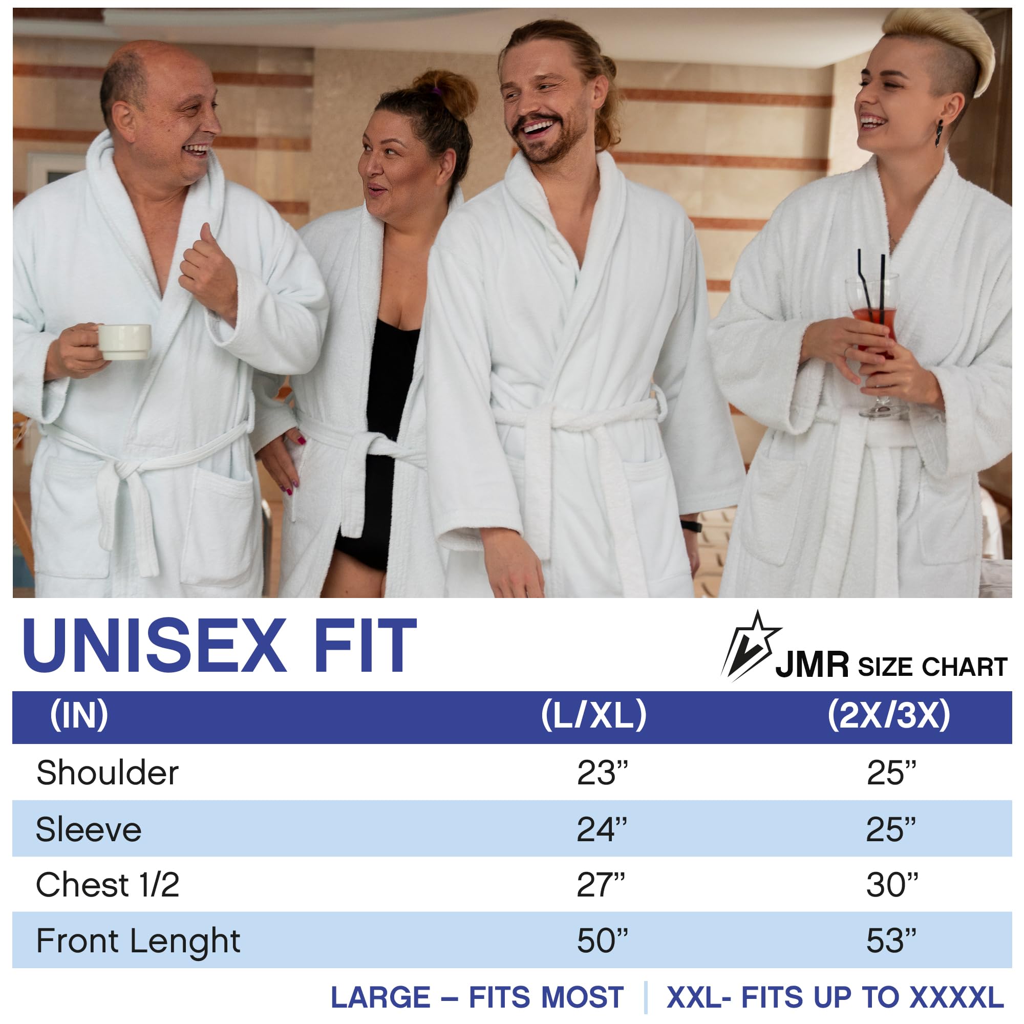 Unisex 100% Cotton Terry Cloth Bathrobe with Kimono Collar – Soft, Lightweight and Absorbent Towel Material – Ideal Robe for Men & Women at Home, Spa, Hotel, Sauna, Pool, Post Bath & Shower - White