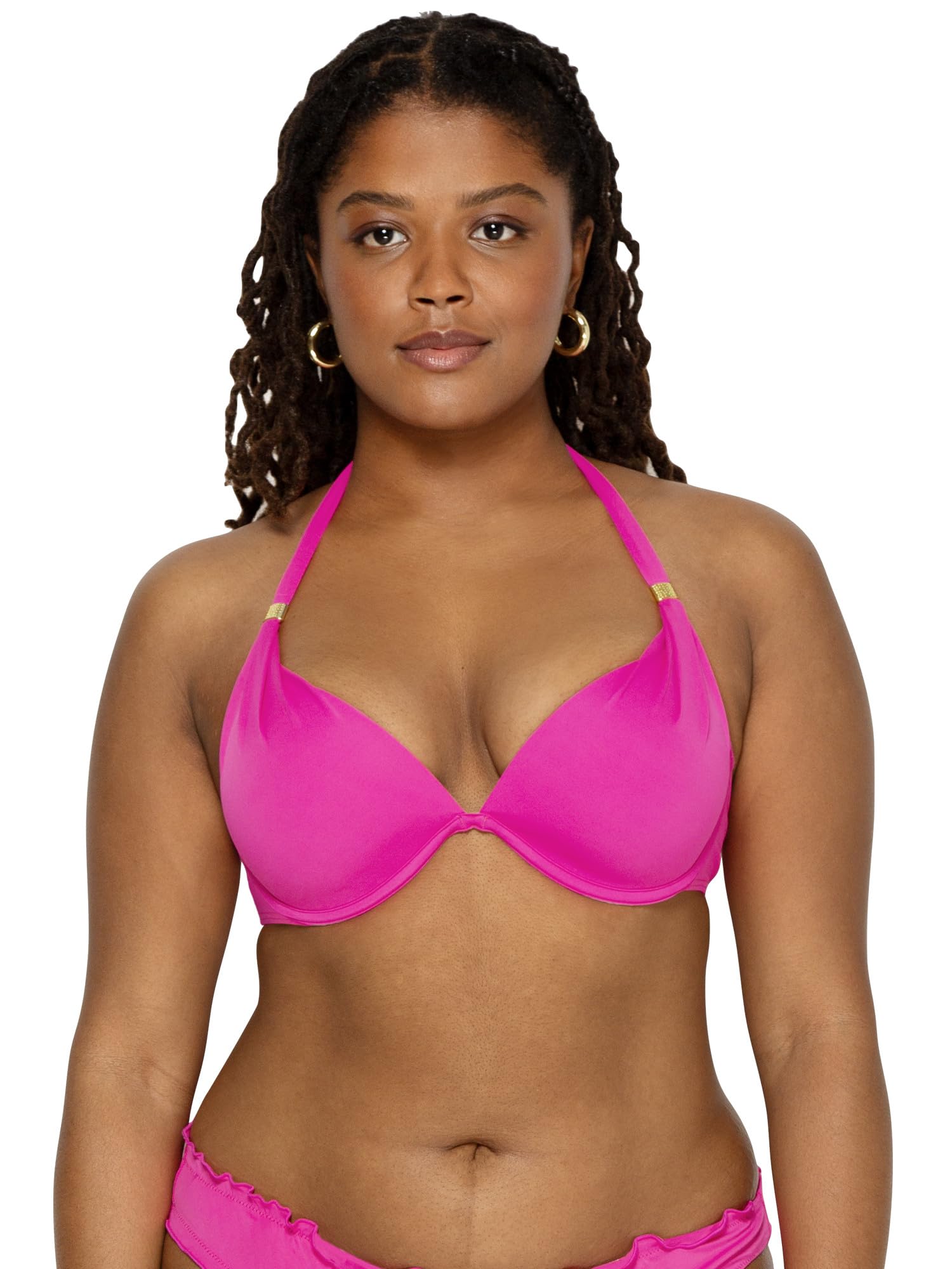 Smart & Sexy Women's Standard Swim Secret Mega Push-up Halter Bikini Top, Fuchia Sizzle, 36C
