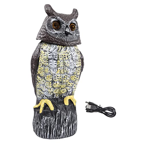 Rural365 Owl Decoy Bird Deterrent - Artificial Solar Powered Fake Owl with Rotating Head, Flashing Eyes, and Bird Sounds