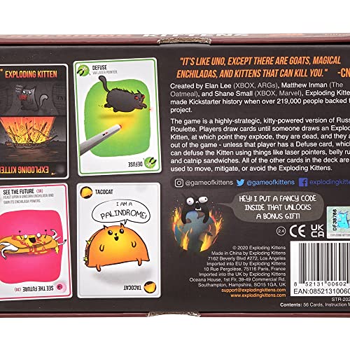 Exploding Kittens Card Game - Original Edition, Fun Family Games for Adults Teens & Kids - Fun Russian Roulette Card Games - 15 Min, Ages 7+, 2-5 Players