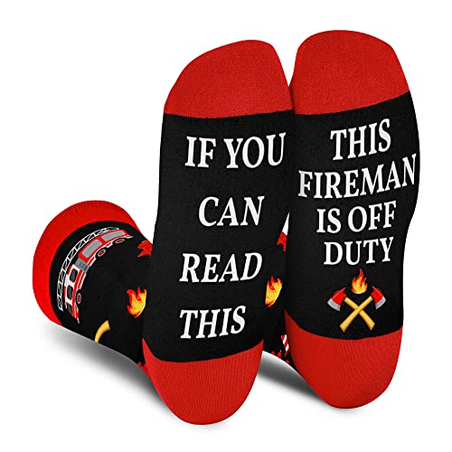 Funny Socks for Men and Women - If You Can Read This Fireman is Off Duty Novelty Crew Socks - Mens Boys Teens Crazy Colorful Funky Cotton Socks-Valentines Day Gifts Christmas Stocking Stuffers