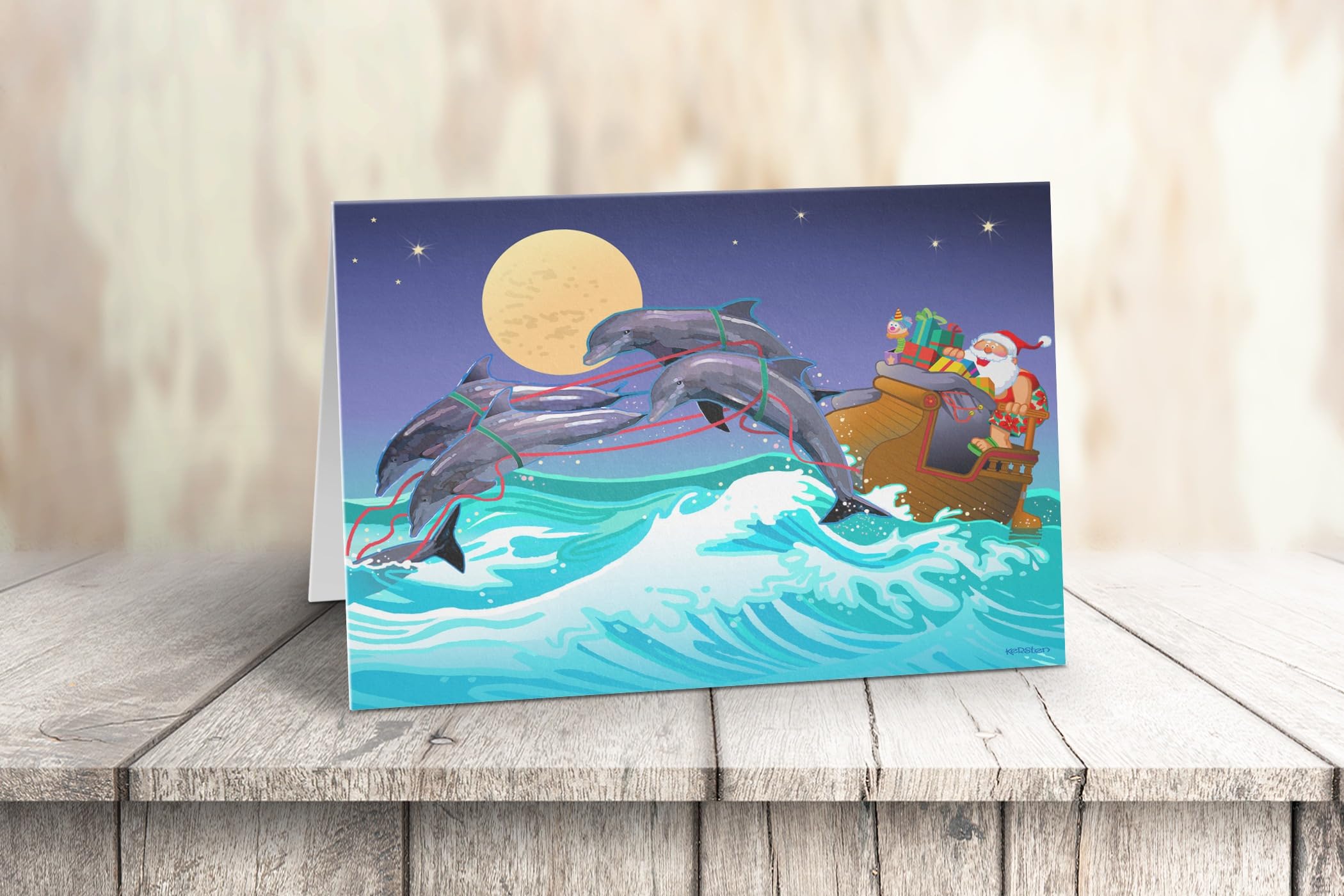 Stonehouse Collection | Ocean Delivery Christmas Cards | Dolphin Helping Santa Christmas Cards | 12 Boxed Cards with Envelopes (Dolphing Helpers)