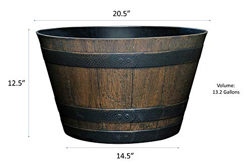 Classic Home and Garden S1027D-037Rnew Whiskey Barrel Planter, 20.5", Kentucky Walnut