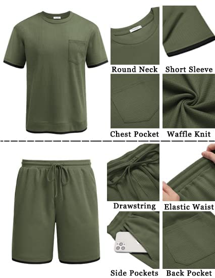 COOFANDY Men's Waffle Shirt and Shorts Set 2 Piece Outfits Casual Summer Tracksuits Set with Pockets