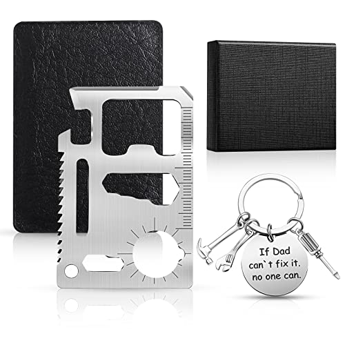 Yinkin Dad Keychain Key Rings Dad Gifts Stocking Stuffers for Men Multitool Credit Card Father's Day Gift Multi Functional Tool Stainless Steel Wallet Bottle Opener