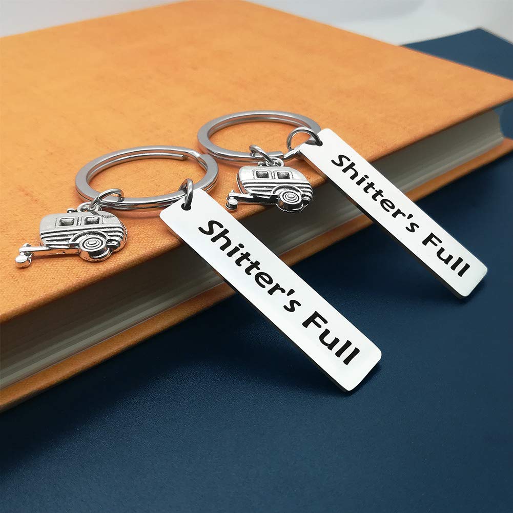 Xiahuyu 2Pcs Shitter's Full Camper Keychain Happy Camper RV Keychain Unique Gifts for Men Women Camper Trailer Vacation Jewelry
