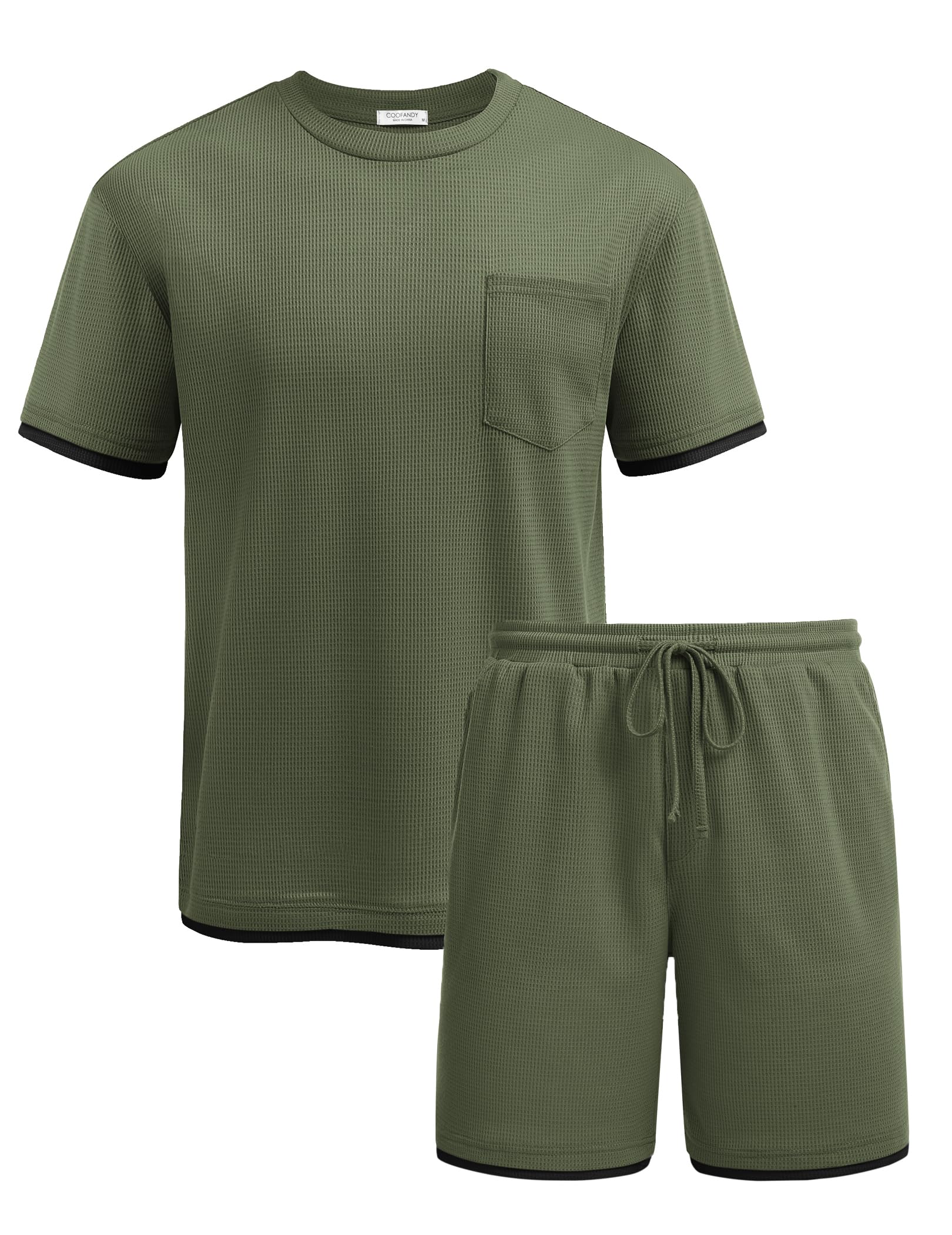 COOFANDY Men's Waffle Shirt and Shorts Set 2 Piece Outfits Casual Summer Tracksuits Set with Pockets