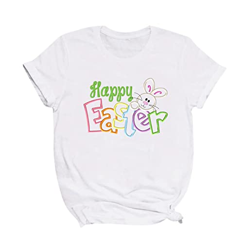Womens Happy Easter Graphic Tee Short Sleeve Tops Blouse Funny Cute Shirt Trendy Tshirt Gift Clothes 2023
