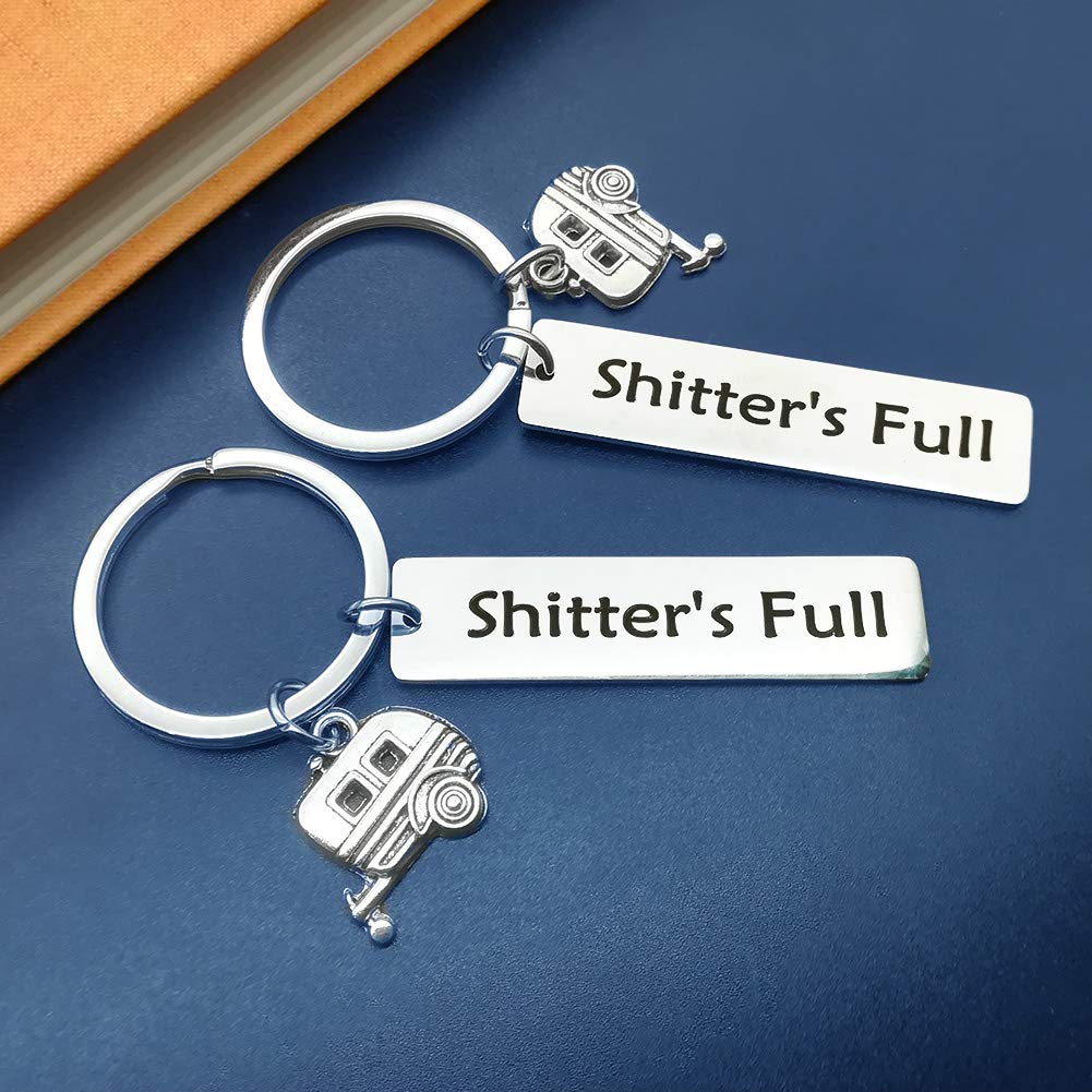 Xiahuyu 2Pcs Shitter's Full Camper Keychain Happy Camper RV Keychain Unique Gifts for Men Women Camper Trailer Vacation Jewelry