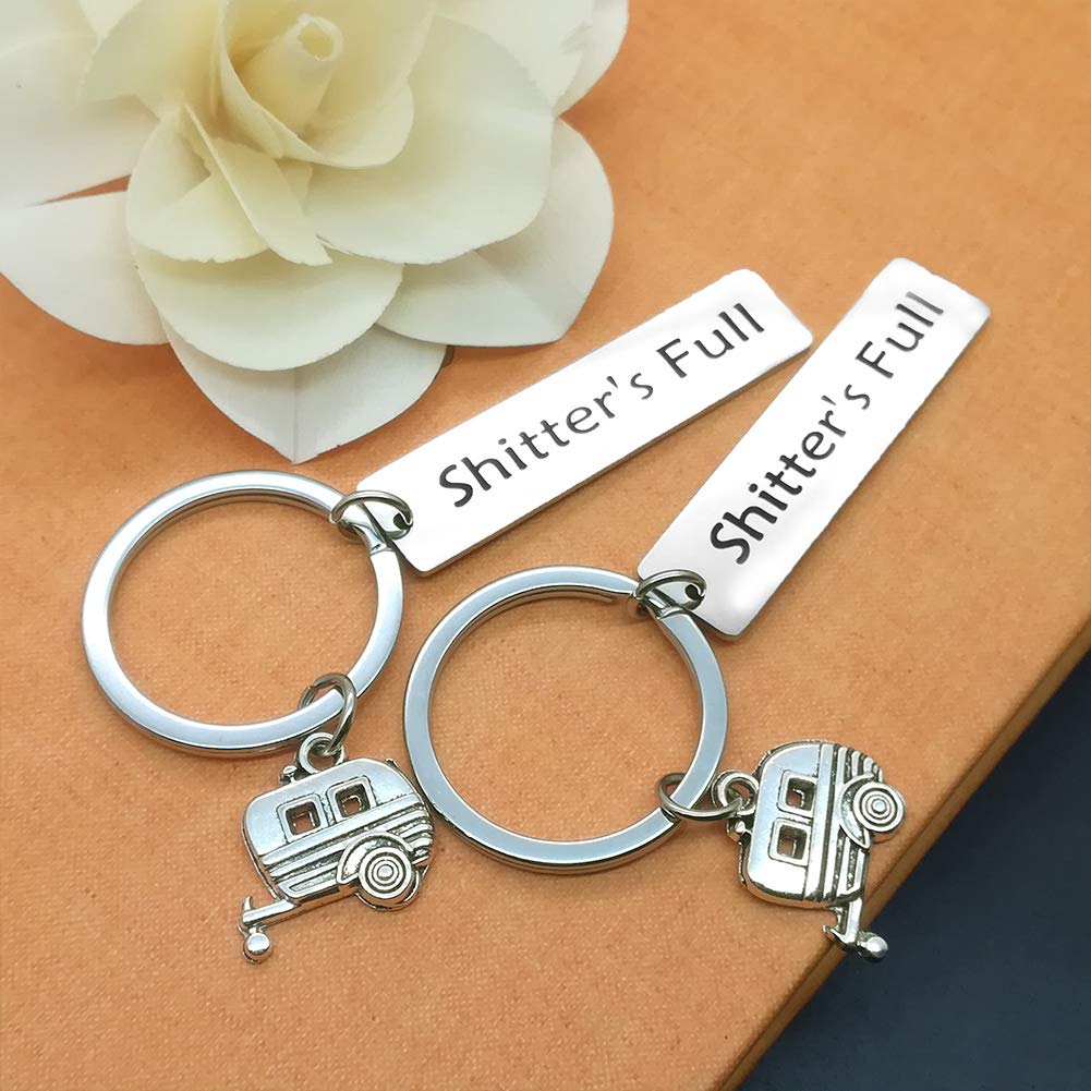 Xiahuyu 2Pcs Shitter's Full Camper Keychain Happy Camper RV Keychain Unique Gifts for Men Women Camper Trailer Vacation Jewelry