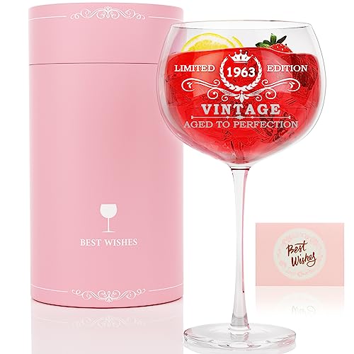60th Birthday Gifts for Women,1963 Vintage Wine Glass - 60th Birthday Gift Ideas for Her Mom Best Friend Sister Aunt 60 Year Old Woman Bday Presents,60th Anniversary Sixty Birthday Decorations