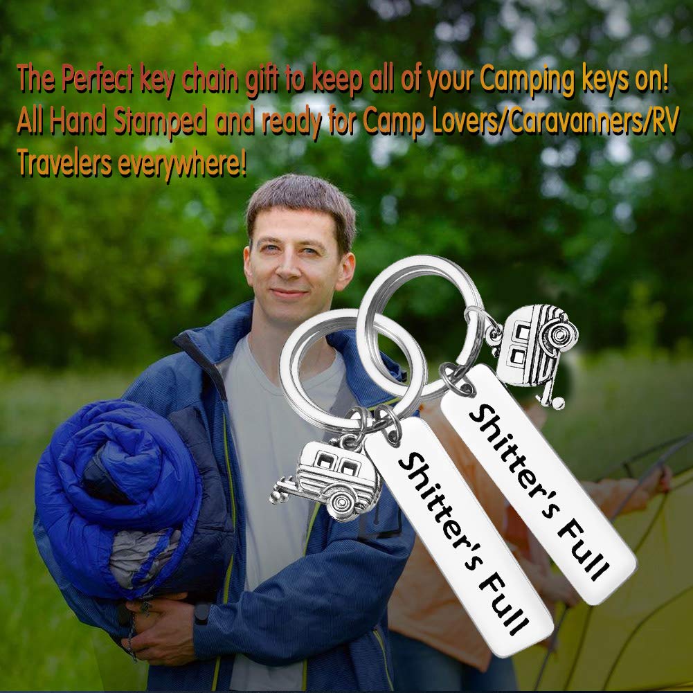 Xiahuyu 2Pcs Shitter's Full Camper Keychain Happy Camper RV Keychain Unique Gifts for Men Women Camper Trailer Vacation Jewelry