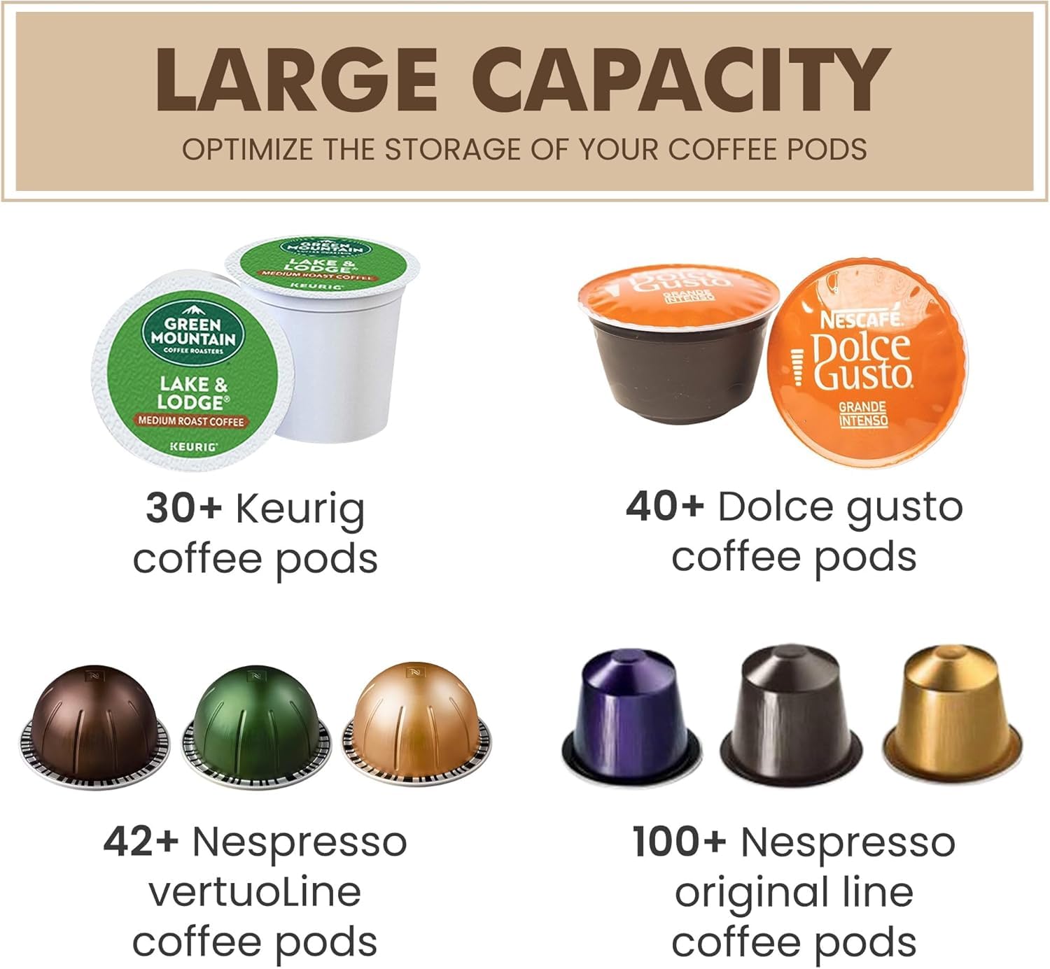 Coffee Pod Storage Holder, Metal Wire Basket with Wood Base, Countertop Coffee Capsule Organizer (89357)