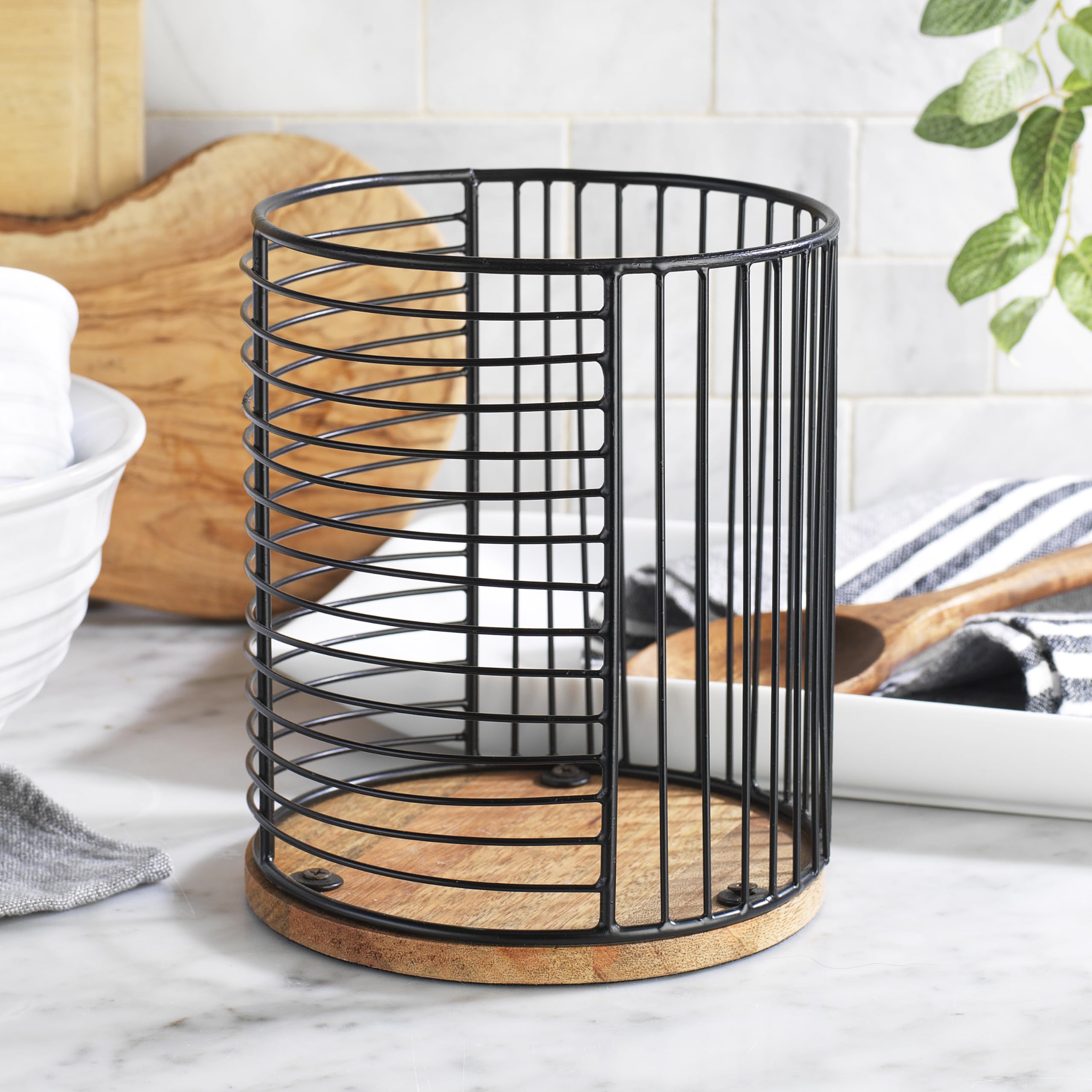 Coffee Pod Storage Holder, Metal Wire Basket with Wood Base, Countertop Coffee Capsule Organizer (89357)
