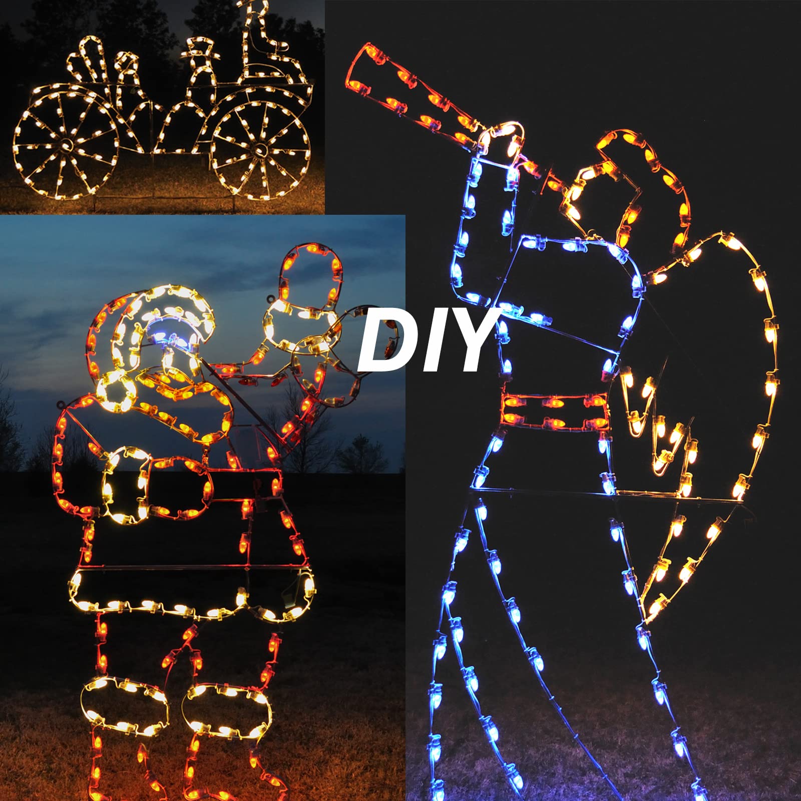 Encoidoz 100FT C9 Light String Christmas Stringer, E17 Light Sockets 12" Spacing, C9 Stringer Set Green Outdoor String Light Strand for Wedding Patio Event Lighting Decor, Green Wire