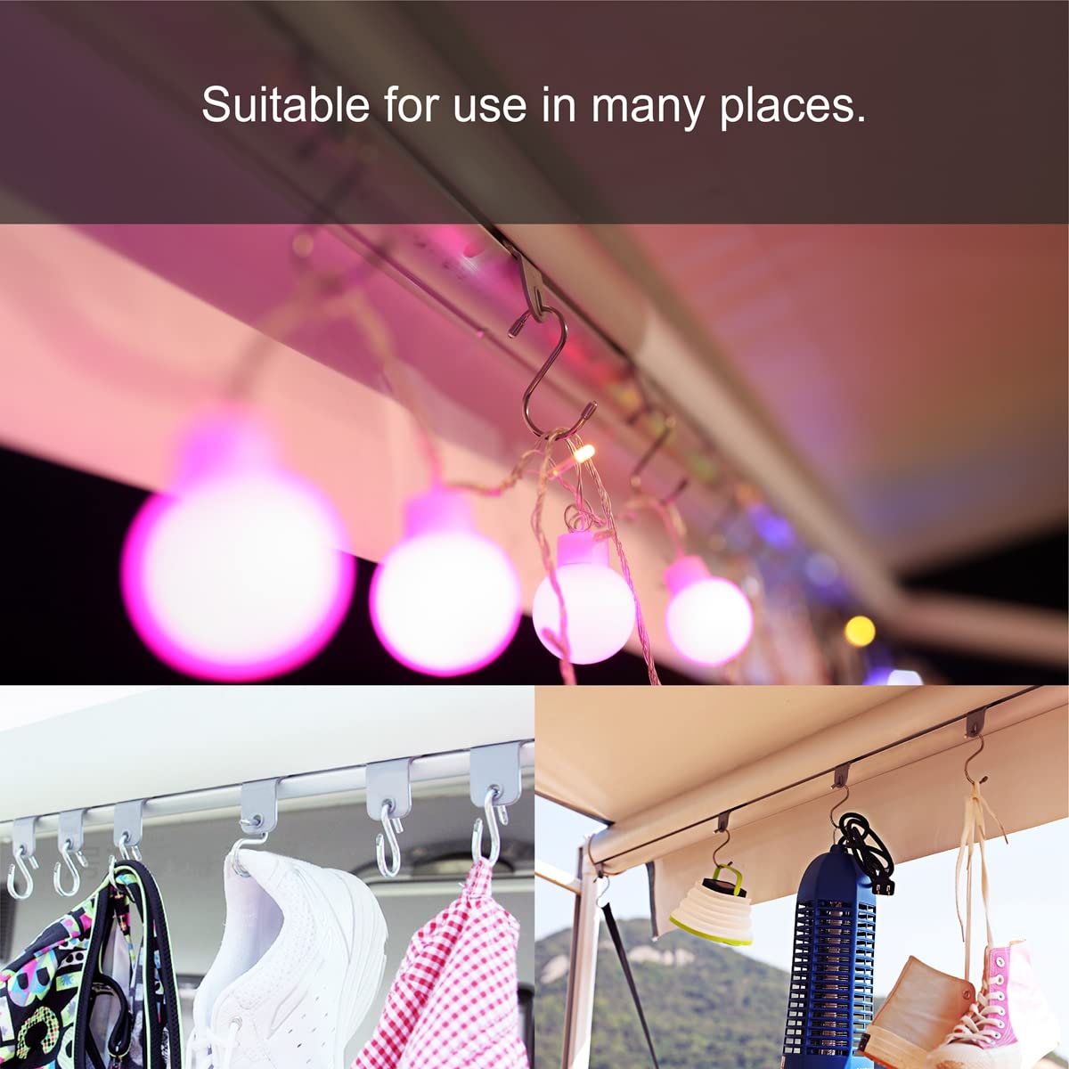 AWNLUX RV Awning Hooks for Lights Camping Awning Accessory Hangers S Shaped Hooks Set Rv Party Light Hangers for Camping Tent Indoor and Outdoor Supplies (Grey and Silver,8 Pairs)