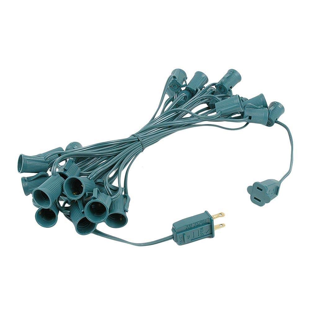 25 Foot C9 Red Ceramic Christmas String Light Set - Outdoor Christmas Light String - β Opaque Christmas Bulbs - Roofline Light String β Outdoor String Lights - Green Wire