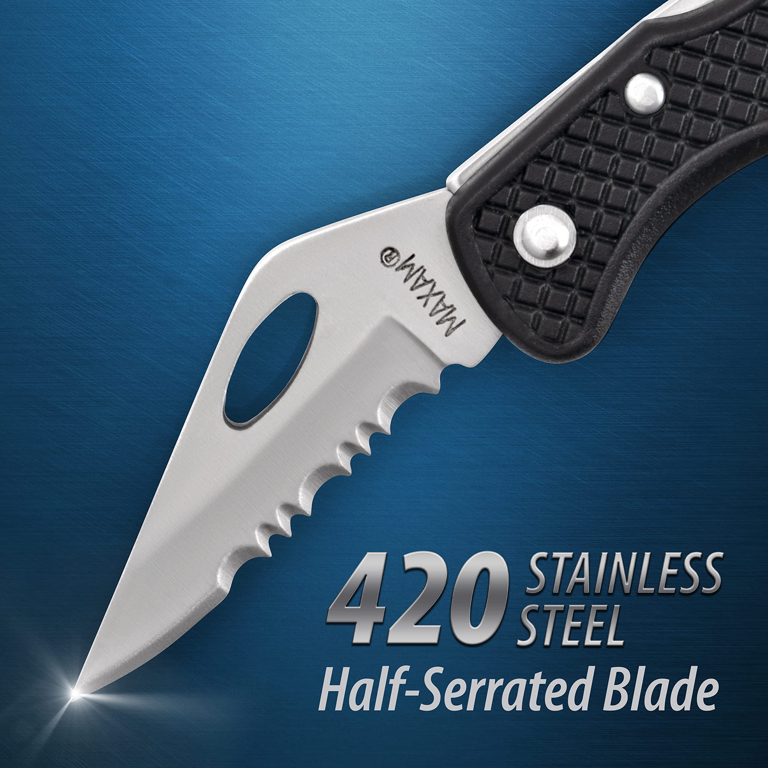 Maxam Falcon IV Lockback EDC Serrated Stainless Steel Knife, Small Folding Knife, Blade Length 1 7/8 Inch