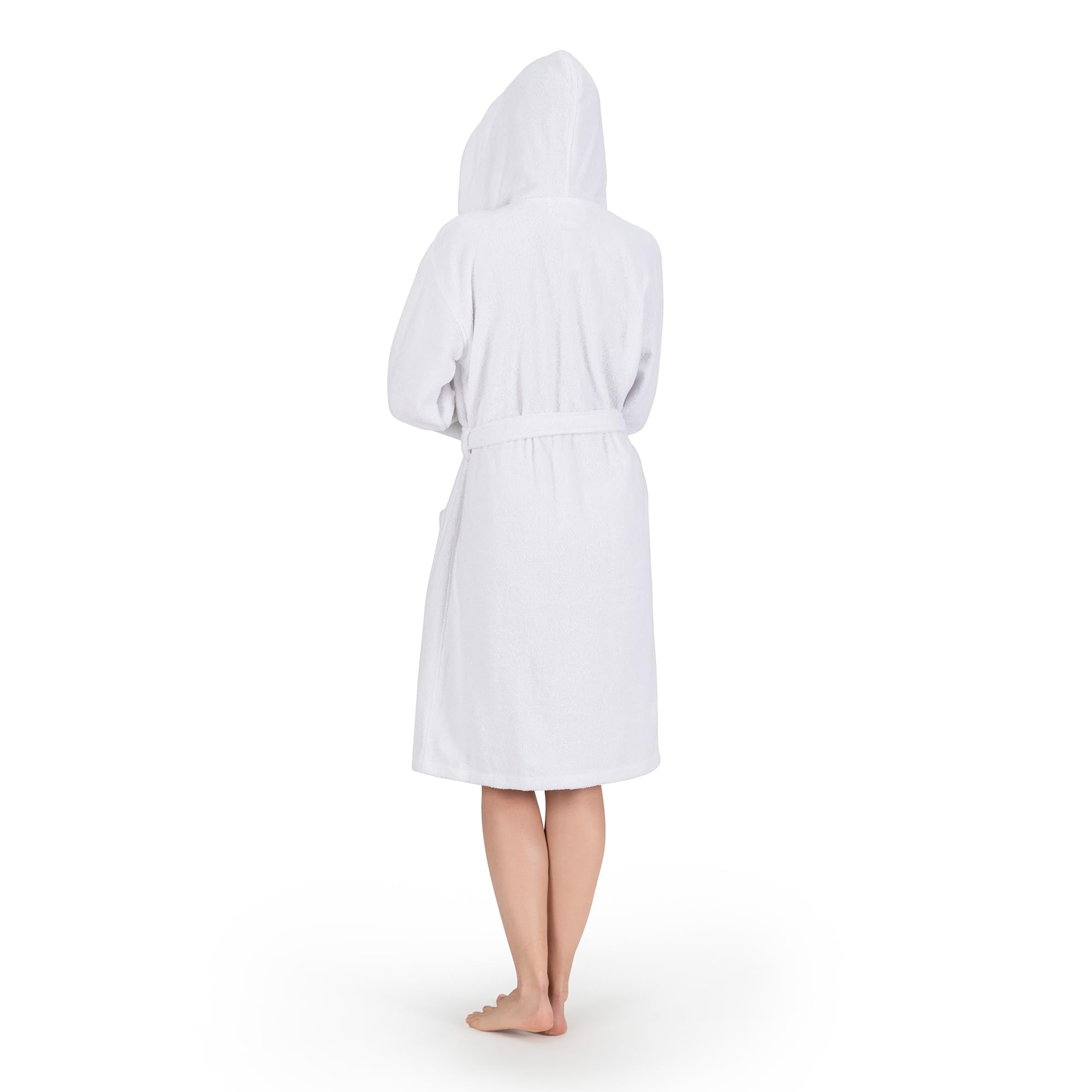 Nine West - Unisex Bathrobe - Made with 100% Turkish Cotton Terry Cloth for Spa & Hotels, High Absorbent & Comfy Hooded Robes | White (Medium)