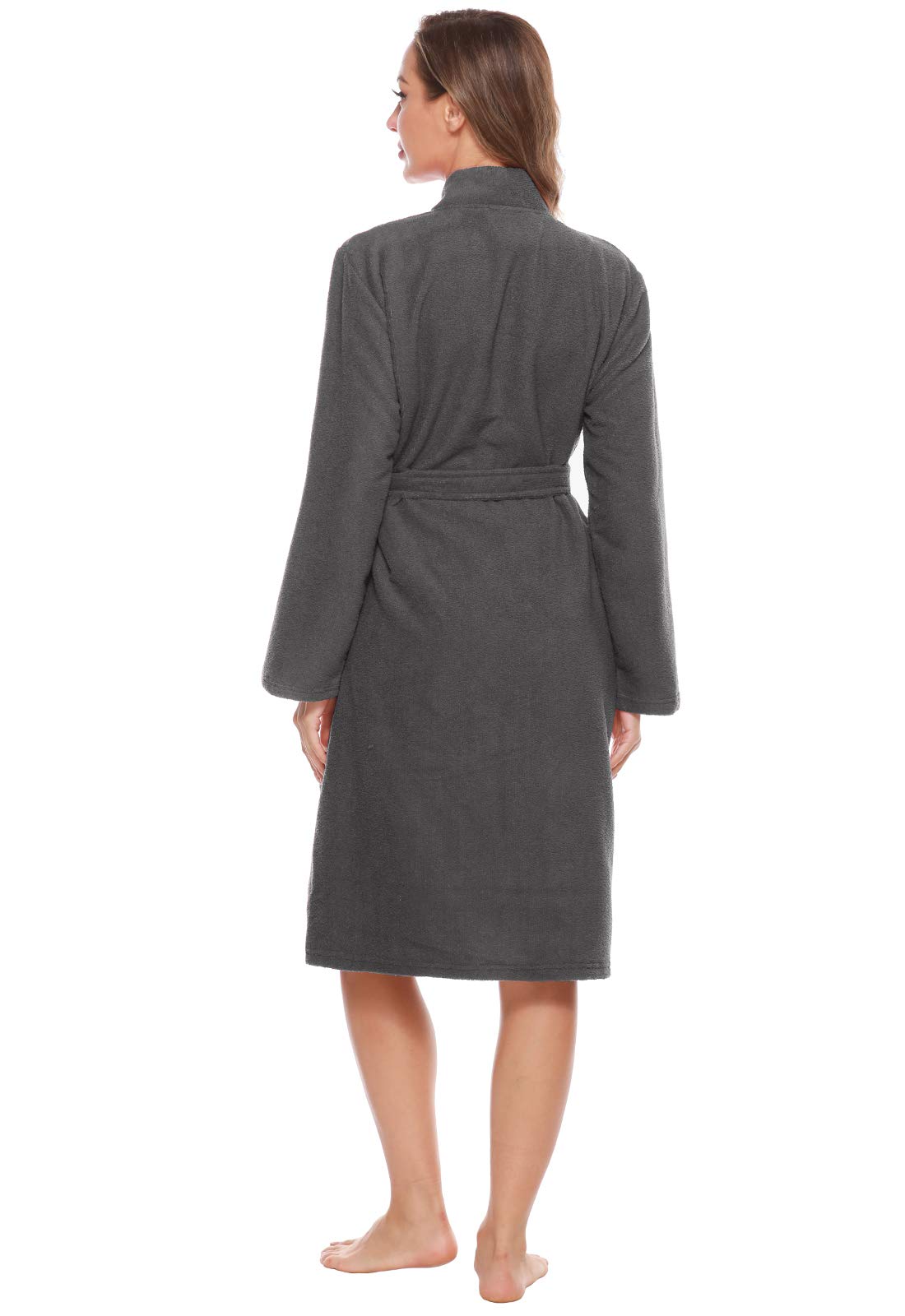 Kniffi Kimono Bathrobe for Women Terry Cloth Robes knee length towel Bathrobe Grey L
