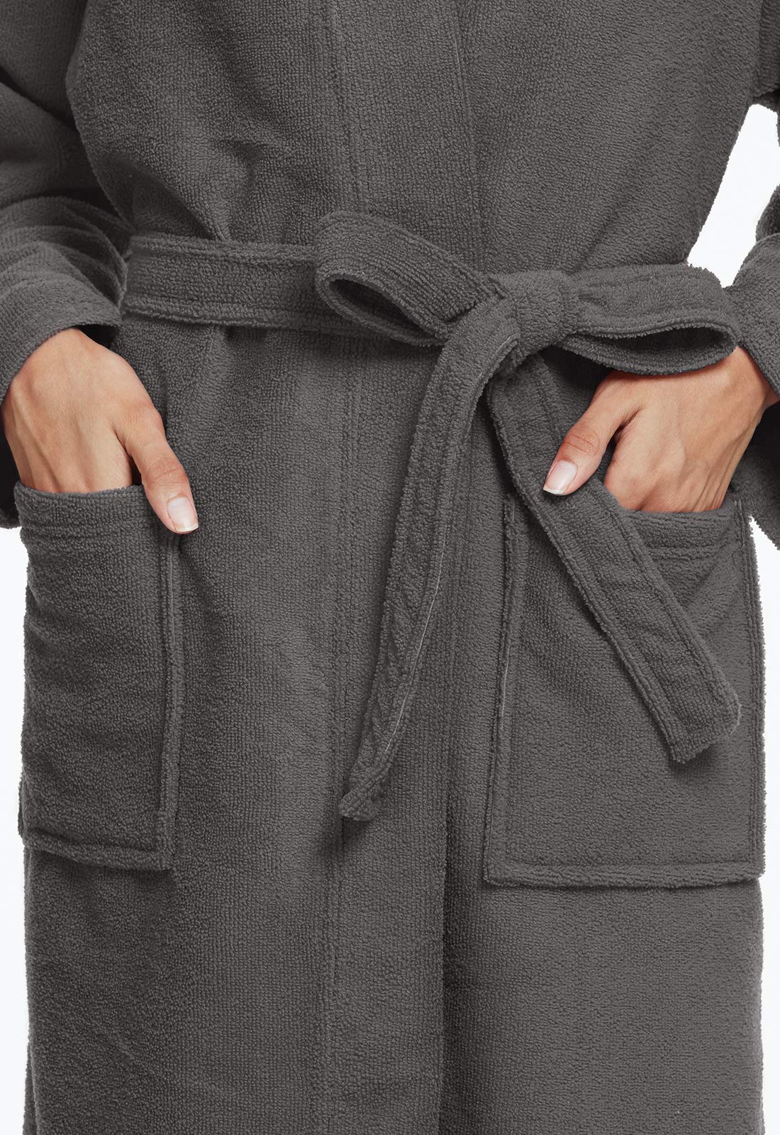 Kniffi Kimono Bathrobe for Women Terry Cloth Robes knee length towel Bathrobe Grey L