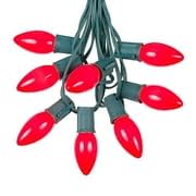 25 Foot C9 Red Ceramic Christmas String Light Set - Outdoor Christmas Light String - β Opaque Christmas Bulbs - Roofline Light String β Outdoor String Lights - Green Wire