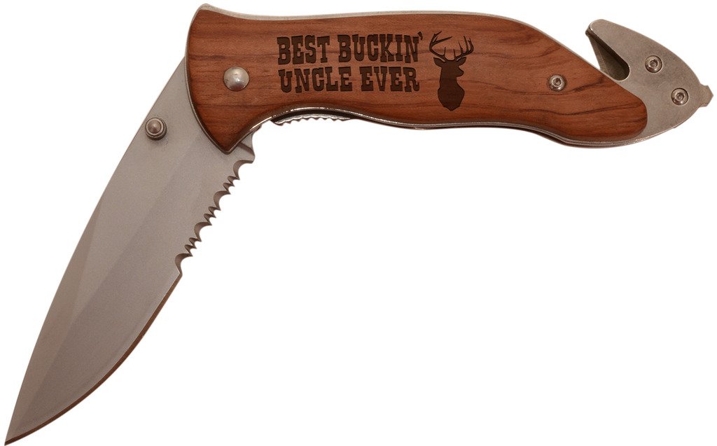 ThisWear Best Buckin' Uncle Ever Laser Engraved Stainless Steel Folding Survival Knife