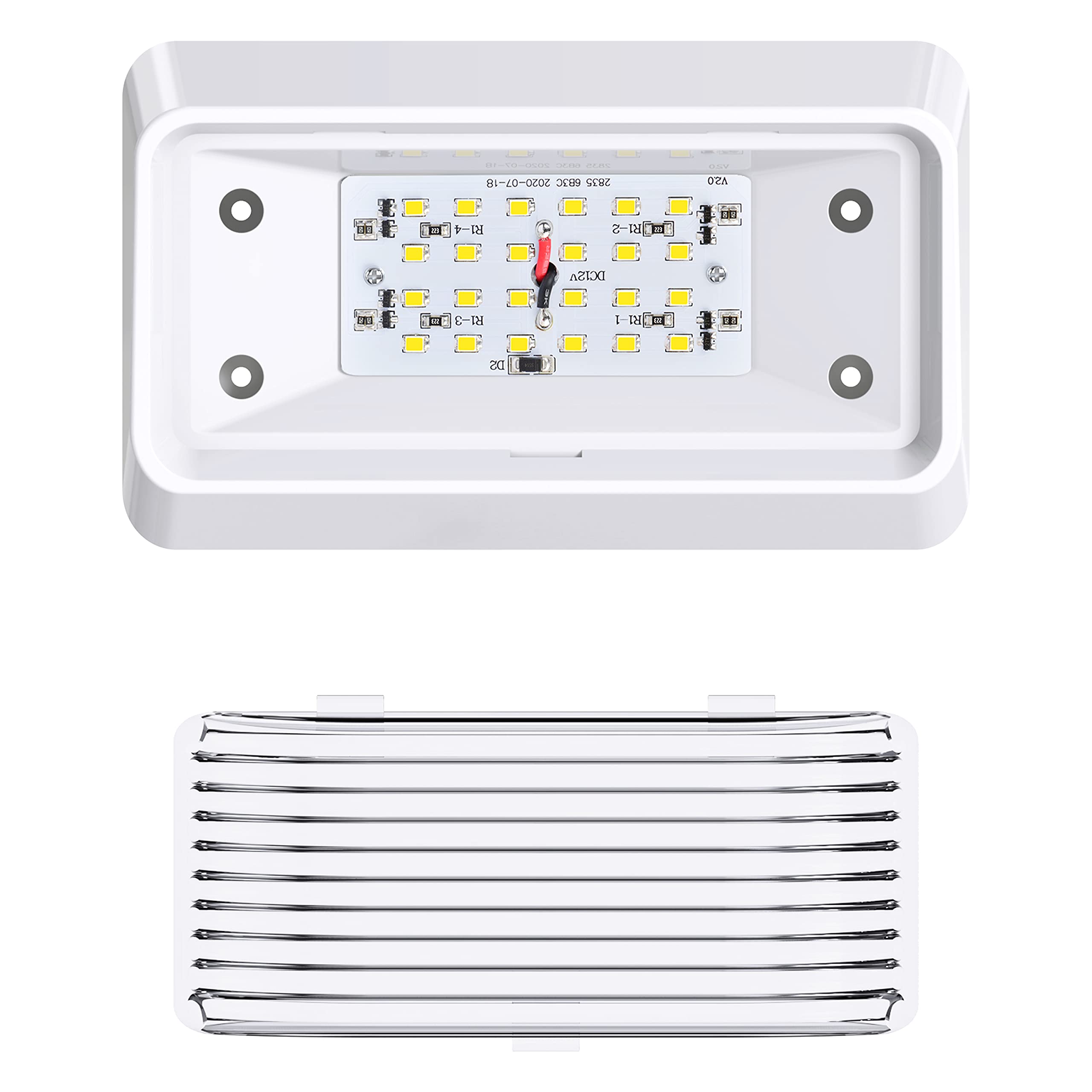 Leisure LED RV Exterior Porch Utility Light - 12v 280 Lumen Lighting Fixture. Replacement Lighting for RVs, Trailers, Campers, 5th Wheels. White Base, Clear and Amber Lens Included (White, 1-Pack)