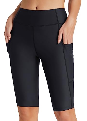BALEAF Women's Swim Shorts SPF UV High Waisted Tummy Control Tankini Bathing Suit Swimsuit Bottoms with Pockets Black XS