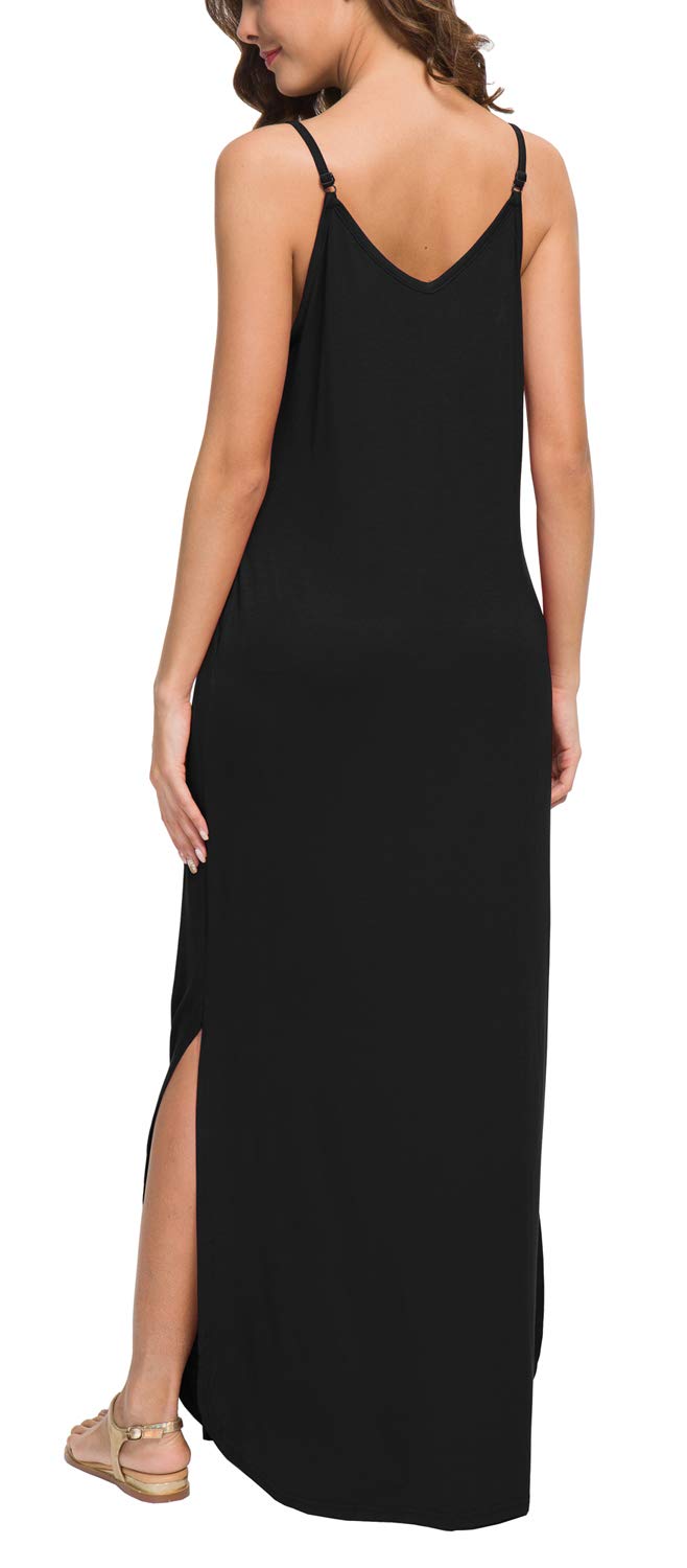 GRECERELLE Women's Summer Casual Loose Dress Beach Cover Up Long Cami Maxi Dress with Pocket Black-X-Large
