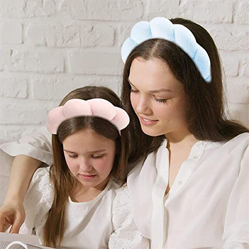 XSHYE Spa Headband for Women Girls Makeup Headband Sponge Terry Towel Cloth Fabric Headband for Washing Face,Skincare,Shower Hair Accessory (2 Pack - Pink+Blue)