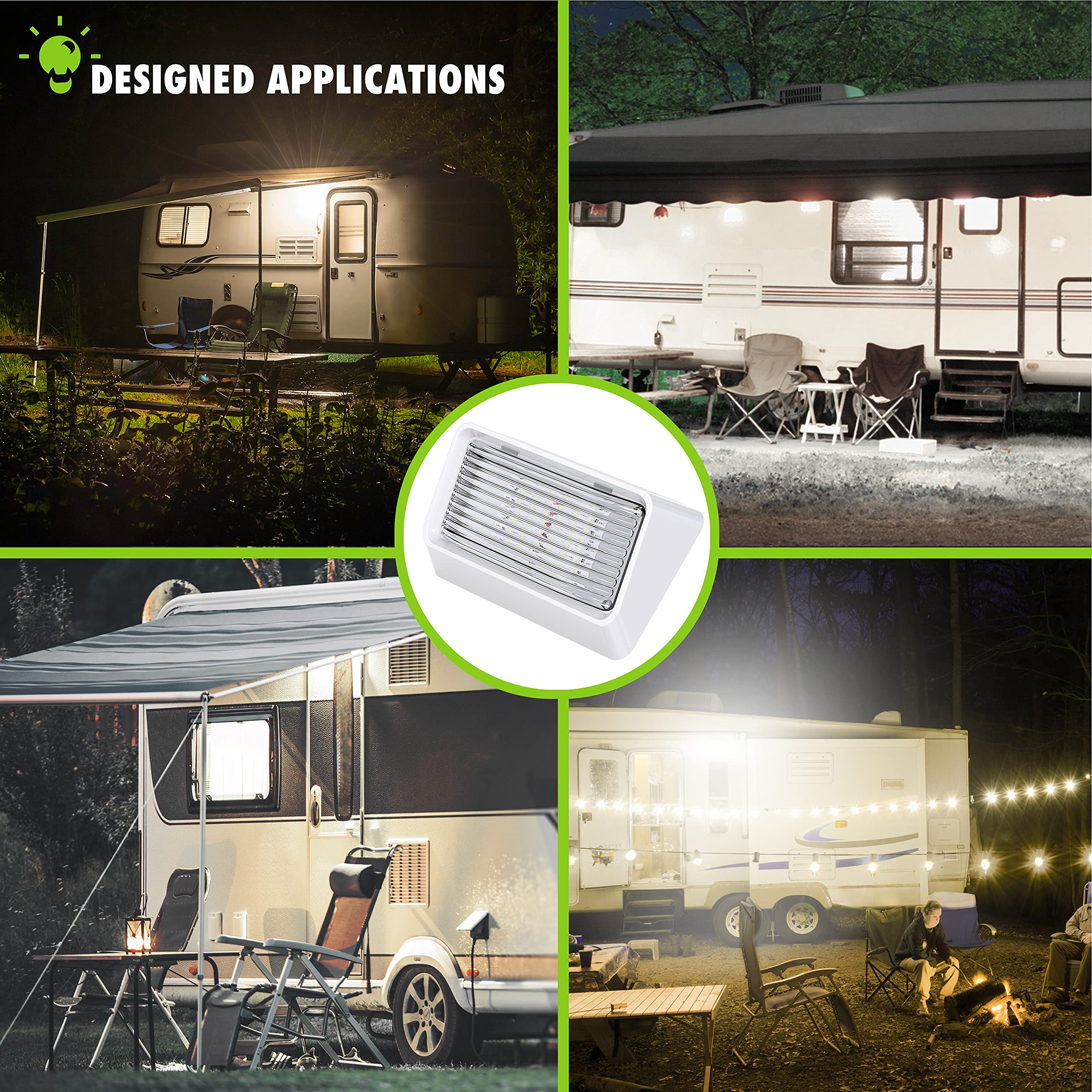 Leisure LED RV Exterior Porch Utility Light - 12v 280 Lumen Lighting Fixture. Replacement Lighting for RVs, Trailers, Campers, 5th Wheels. White Base, Clear and Amber Lens Included (White, 1-Pack)