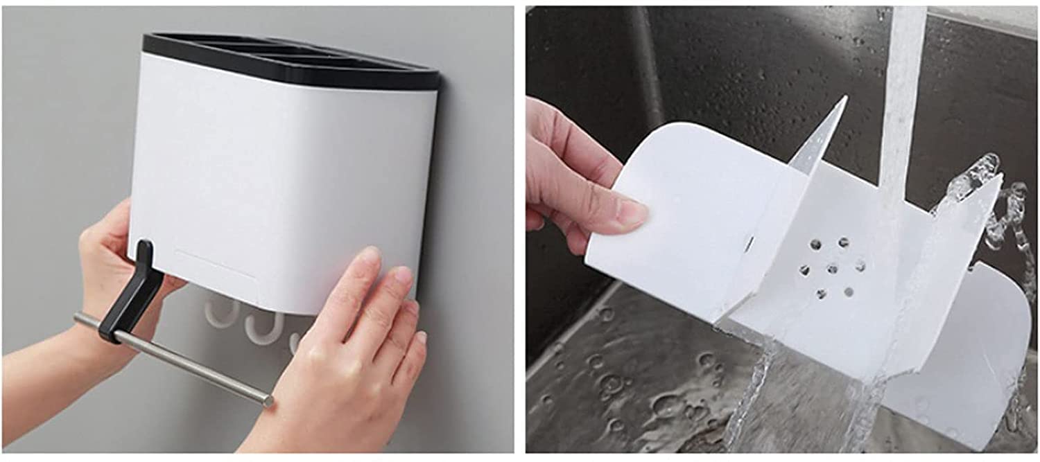 ceramic Utensil Caddy Multifunctional Kitchen Storage Rack Wall-Mounted Hollow Drain Chopstick Holder Rag Rack Pen Holder chopstick holder