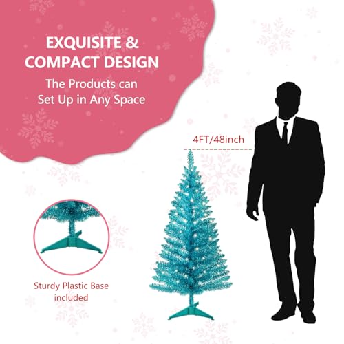 4ft Lighted Artificial Green Christmas Tree, Not Pre-lit Green Tinsel Pine Trees with Lights, Ideal for Ideal for Home, Office, and Xmas Party Décor - Includes Stand