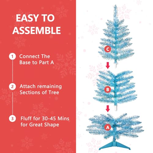 4ft Lighted Artificial Green Christmas Tree, Not Pre-lit Green Tinsel Pine Trees with Lights, Ideal for Ideal for Home, Office, and Xmas Party Décor - Includes Stand