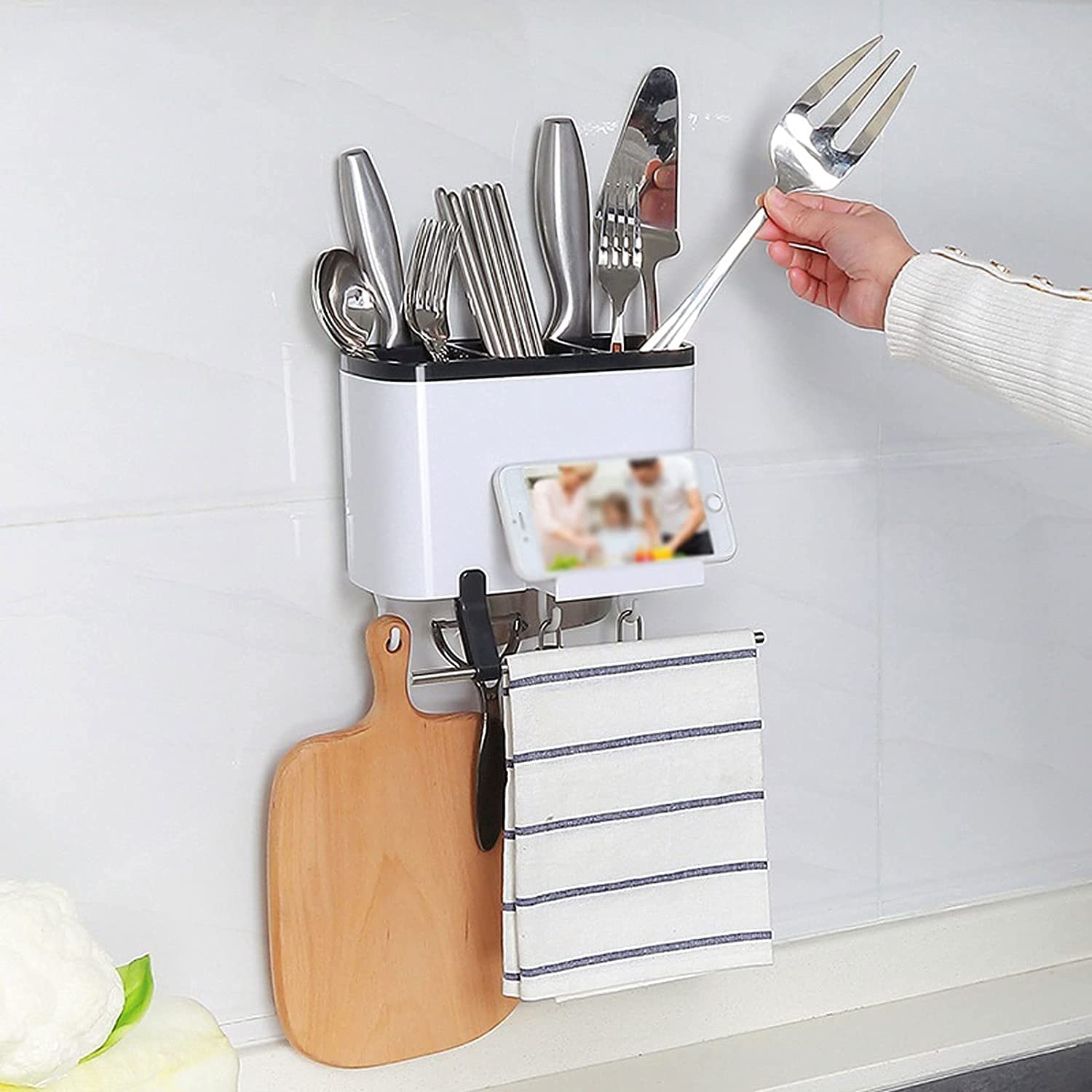 ceramic Utensil Caddy Multifunctional Kitchen Storage Rack Wall-Mounted Hollow Drain Chopstick Holder Rag Rack Pen Holder chopstick holder
