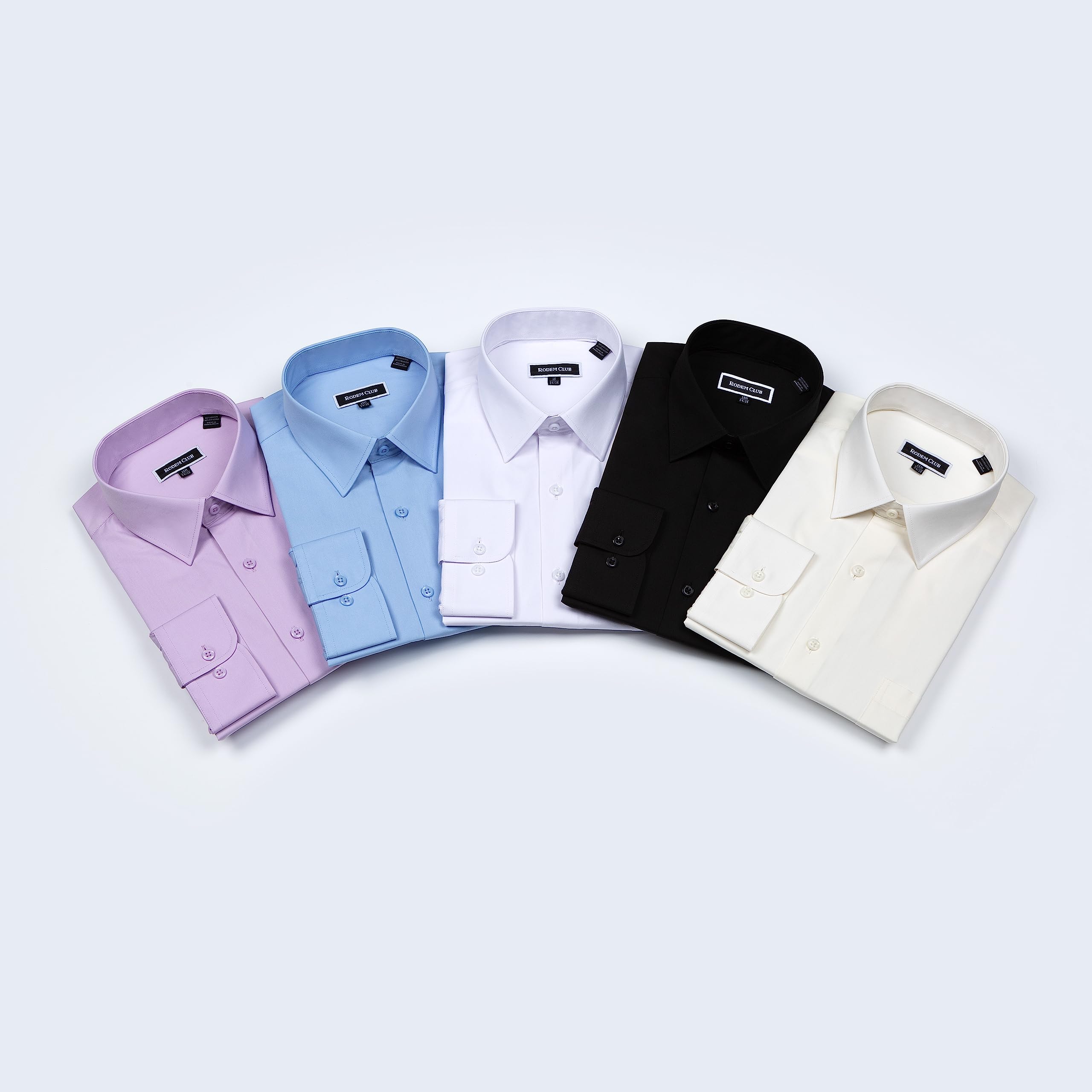 RODEM CLUB Men's Dress Shirt Regular Fit Long Sleeve Wrinkle-Resistant Business Formal Solid Button Down Shirts with Pocket (White, 17.5" Neck 34"-35" Sleeve)