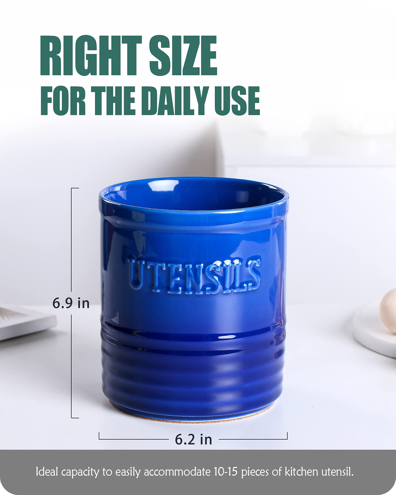 Kitchen Utensil Holder, Lareina Utensil Caddy for Countertop & Ceramic Batter Bowl With Handle and Pour Spout