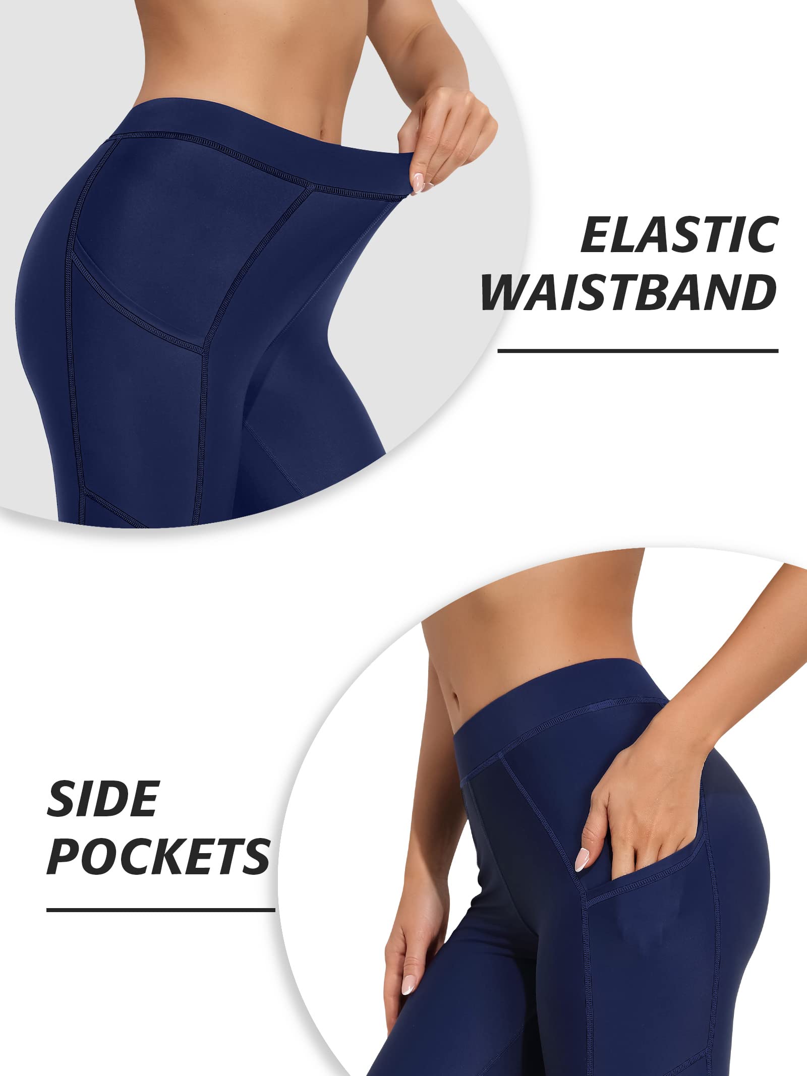 ATTRACO Women Swimming Pants High Waisted Swim Tights Swim Leggings with Pockets Navy L