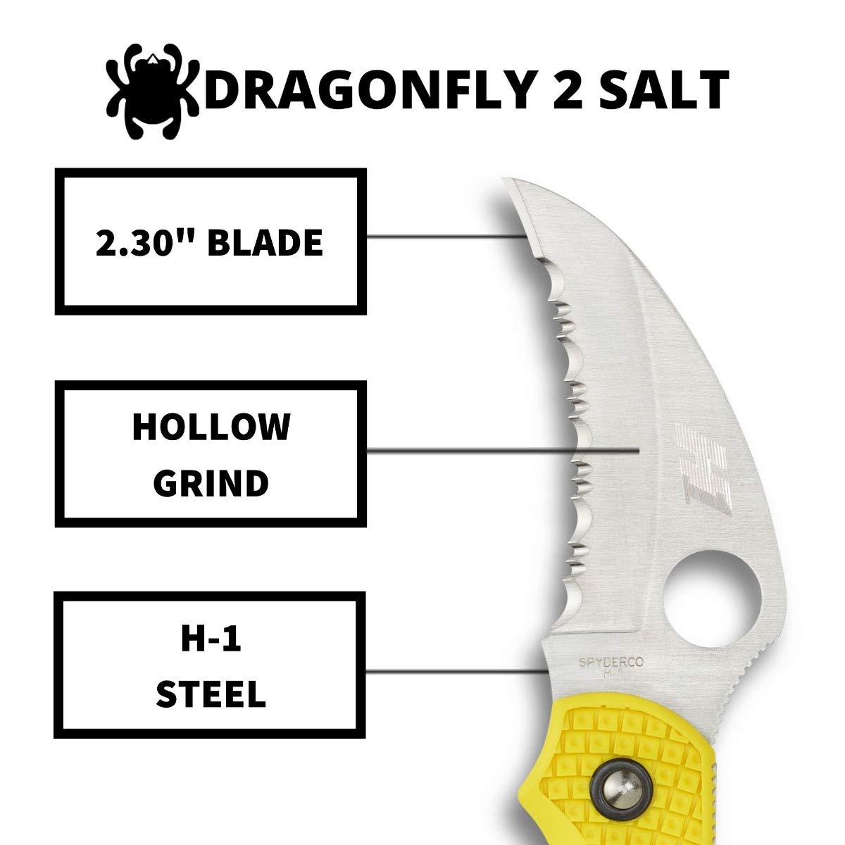 Spyderco Dragonfly 2 Lightweight Salt Knife with 1.97" H-1 Hawkbill Steel Blade and High-Strength Yellow FRN Handle - SpyderEdge - C28SYL2HB