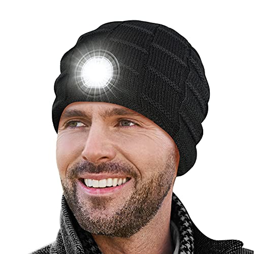 LED Beanie with Light Gifts for Men: Valentines Day Gifts for Him Birthday Gift for Dad Grandpa Husband Brother Boyfriend Him Adult Teens - Soft Warm Headlamp Hat for Camping Fishing Hunting