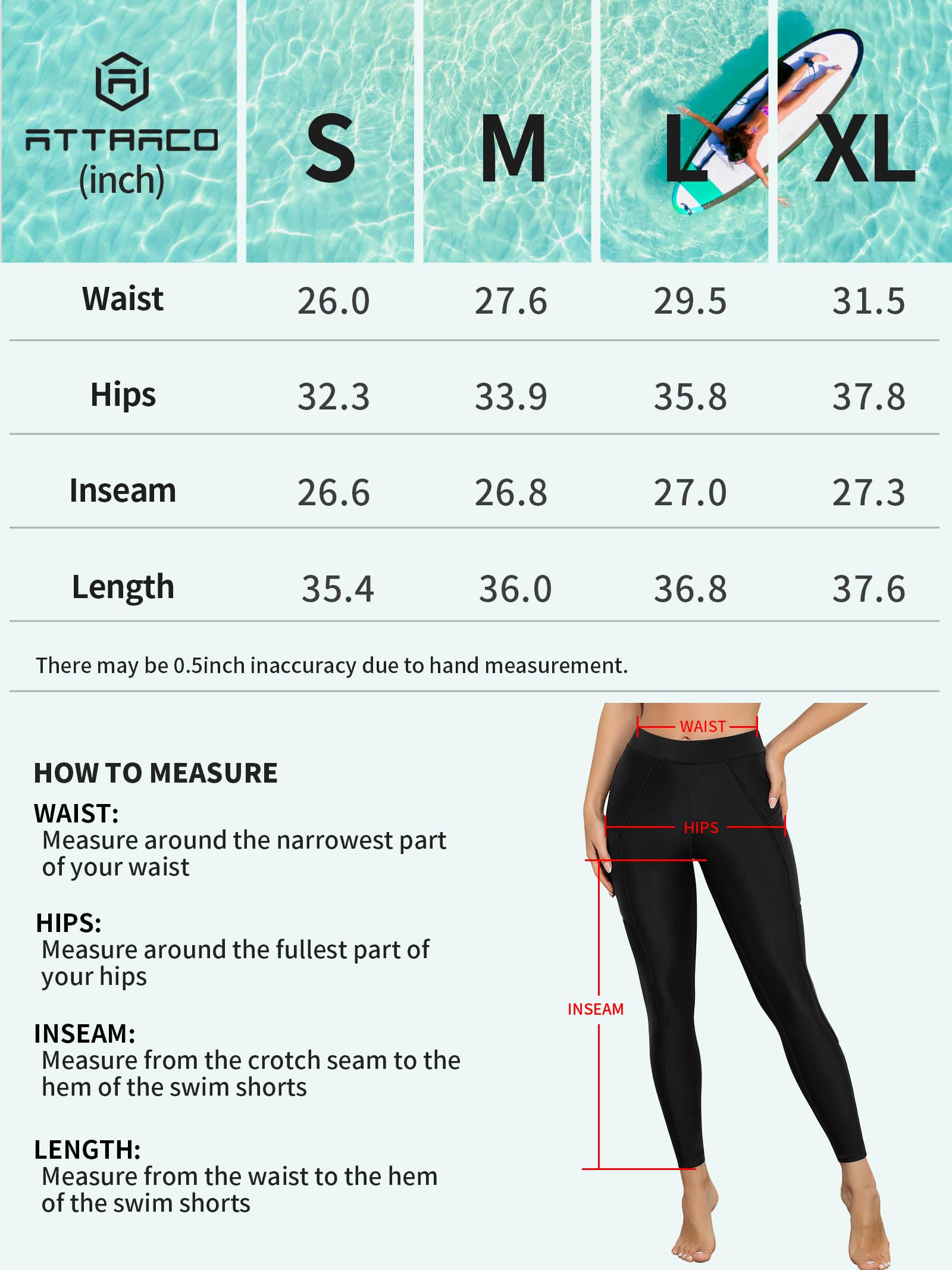 ATTRACO Women Swimming Pants High Waisted Swim Tights Swim Leggings with Pockets Navy L