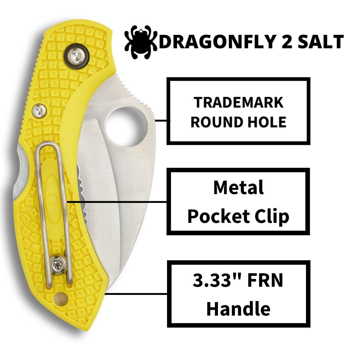 Spyderco Dragonfly 2 Lightweight Salt Knife with 1.97" H-1 Hawkbill Steel Blade and High-Strength Yellow FRN Handle - SpyderEdge - C28SYL2HB