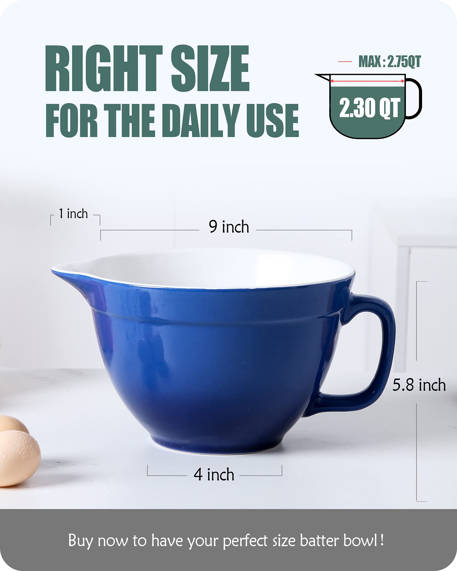 Kitchen Utensil Holder, Lareina Utensil Caddy for Countertop & Ceramic Batter Bowl With Handle and Pour Spout