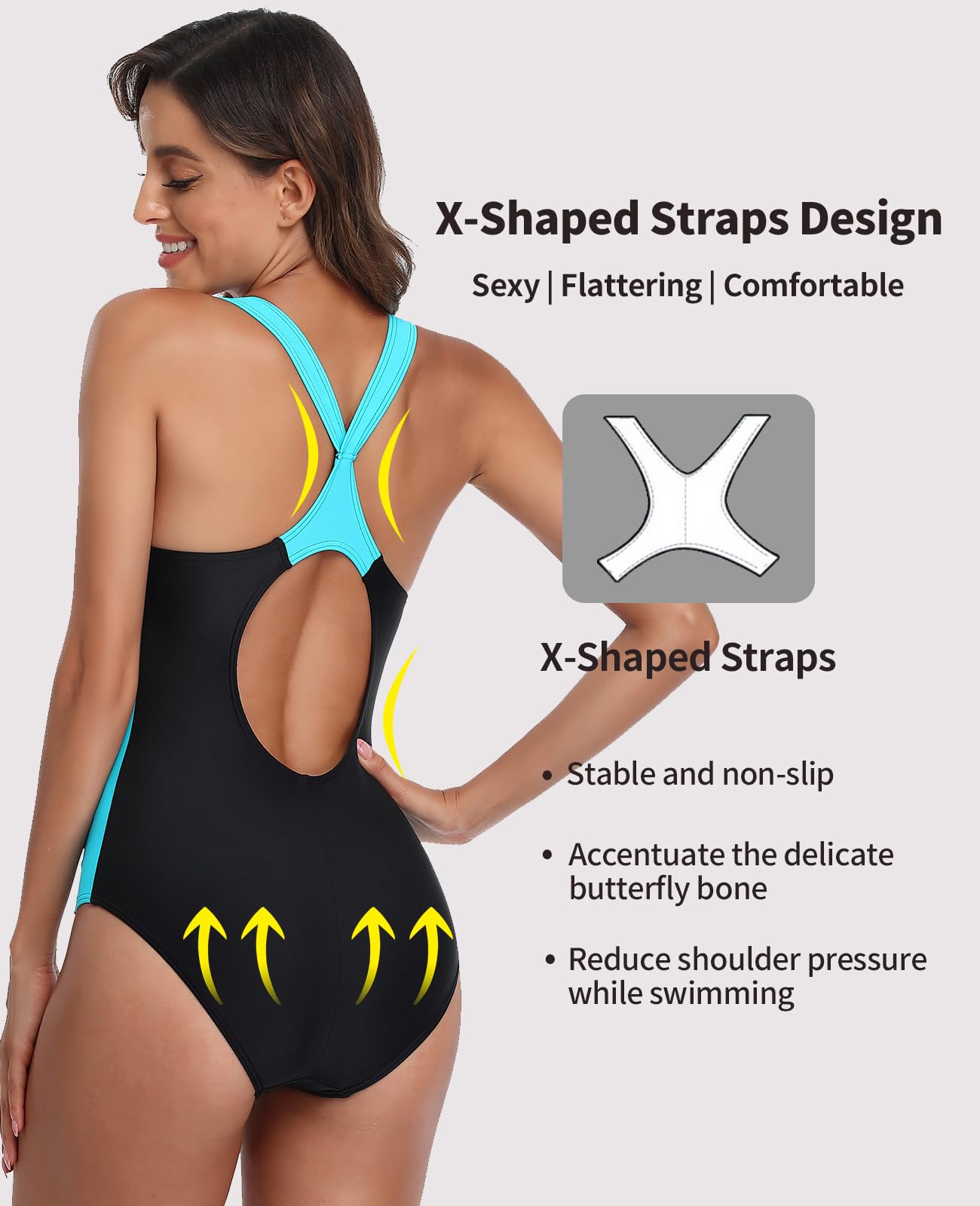 beautyin Womens Swimsuit One Piece Modest Athletic Swimming Suits L Black Blue