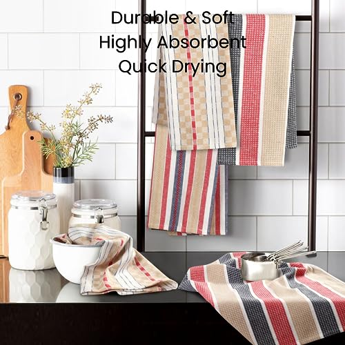 Linen Hub Premium Kitchen Towels 100% Cotton 18x26 Set of 6 - Tea Towels - Kitchen Dishcloth Towels - Dish Cloth for Household Cleaning - Soft Absorbent Quick Drying Dish Towels Red Multicolor