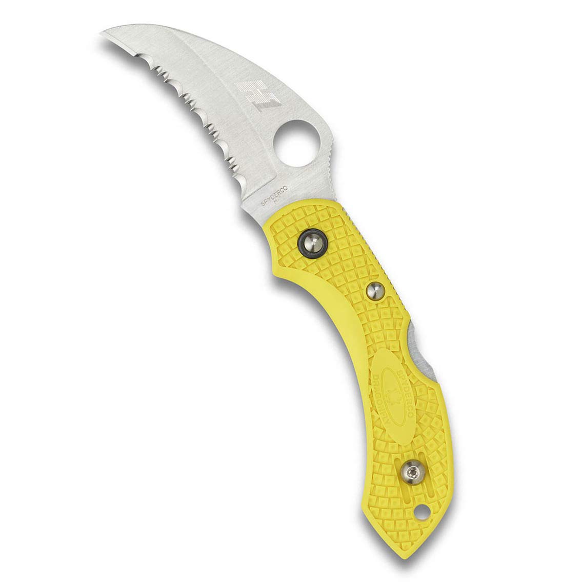 Spyderco Dragonfly 2 Lightweight Salt Knife with 1.97" H-1 Hawkbill Steel Blade and High-Strength Yellow FRN Handle - SpyderEdge - C28SYL2HB