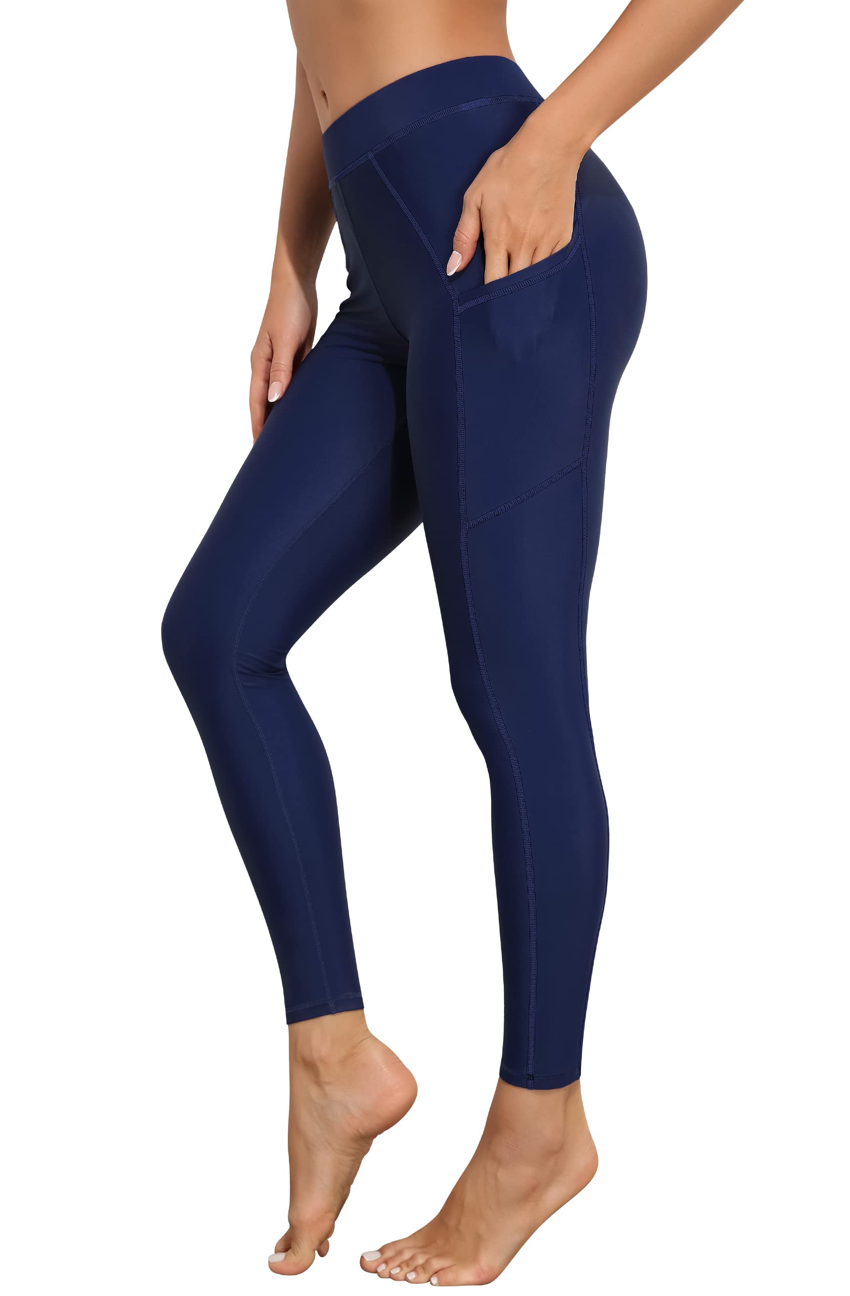 ATTRACO Women Swimming Pants High Waisted Swim Tights Swim Leggings with Pockets Navy L